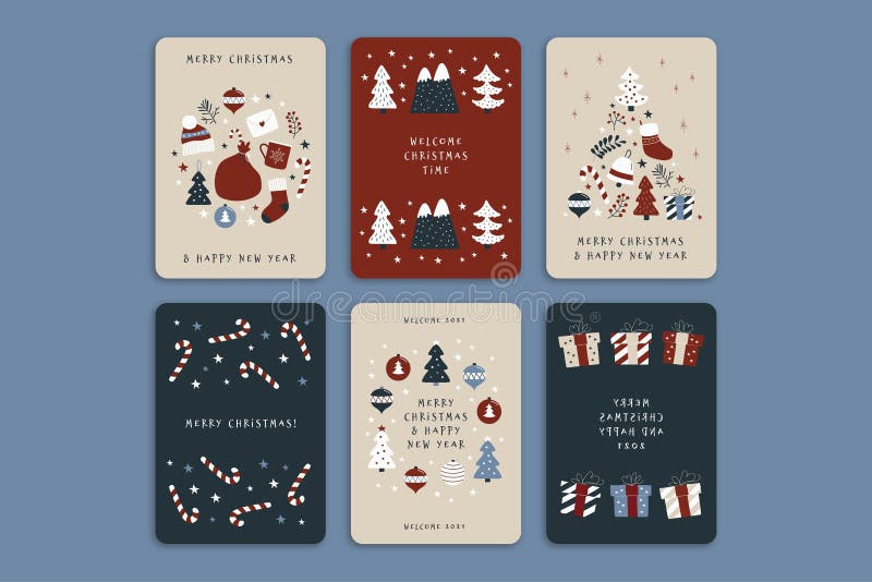 Set Cute Organic Christmas Cards Vector Design Illustration Stock ...