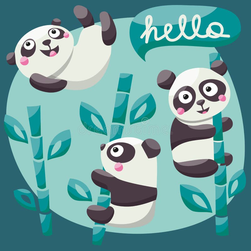 Set Cute Panda and Bamboo with Hello Stock Vector - Illustration of ...