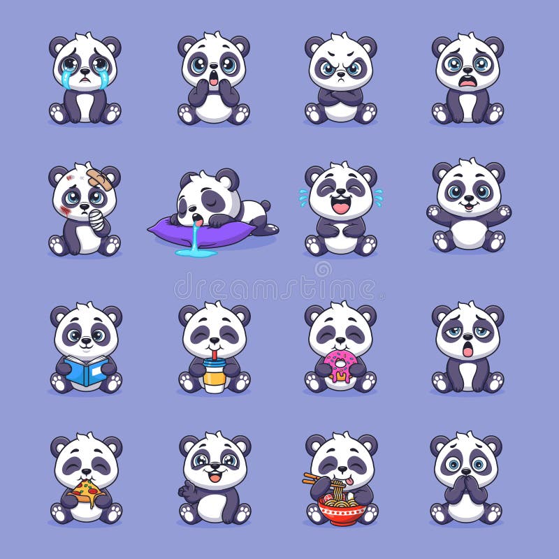Set of Cute Panda in Cartoon Style with Various Action Vector ...
