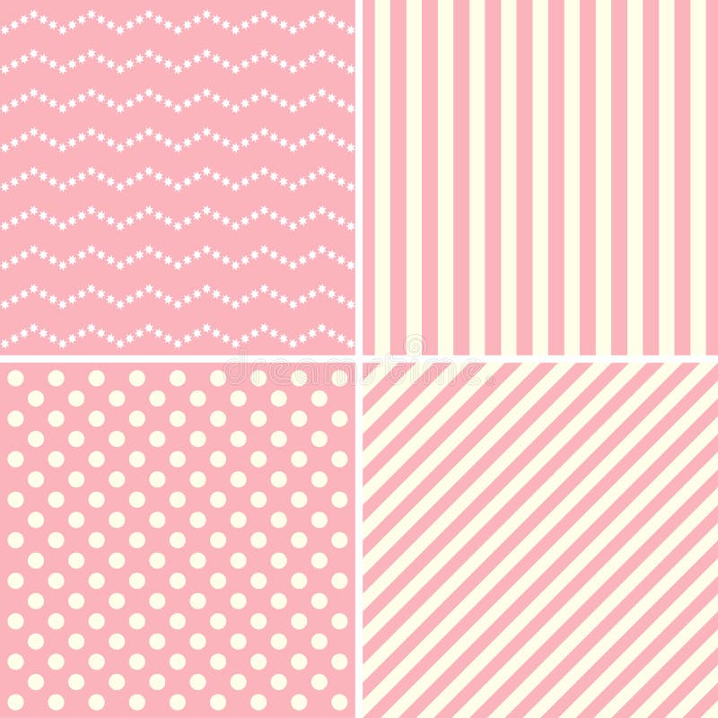 Set of Cute Patterns in White and Pink Colors. Stock Illustration ...