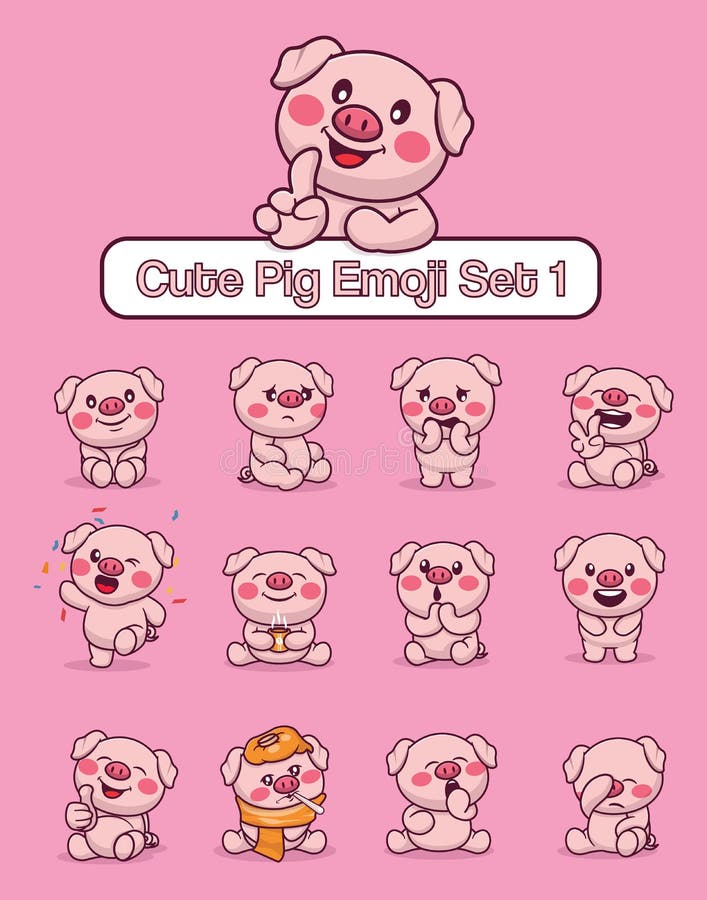 Set of Cute Pig Characters with Different Emoticons Stock Vector ...