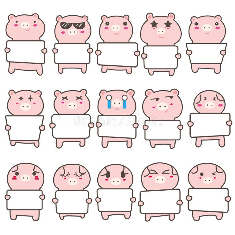 Set of Cute Pig Holding a Billboard Design. Stock Vector - Illustration ...