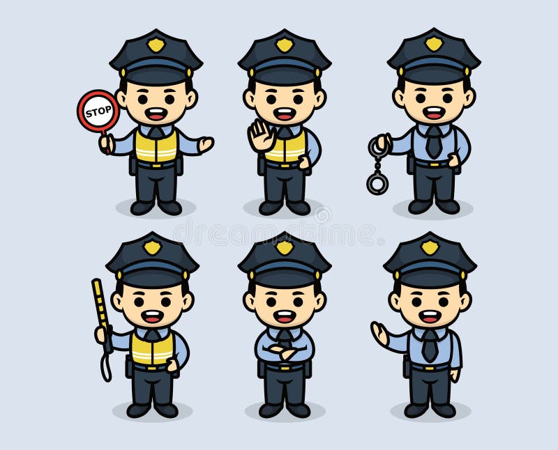 Set of Cute Police Cop Mascot Design Stock Vector - Illustration of ...