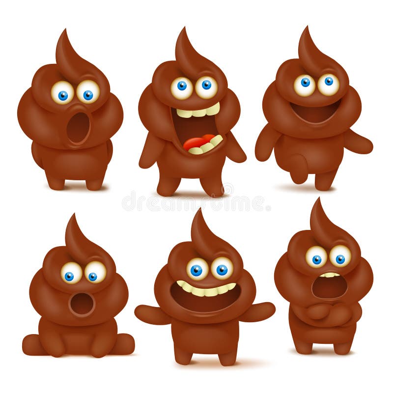 Set of Cute Poop Emoji Characters with Different Emotions Stock ...