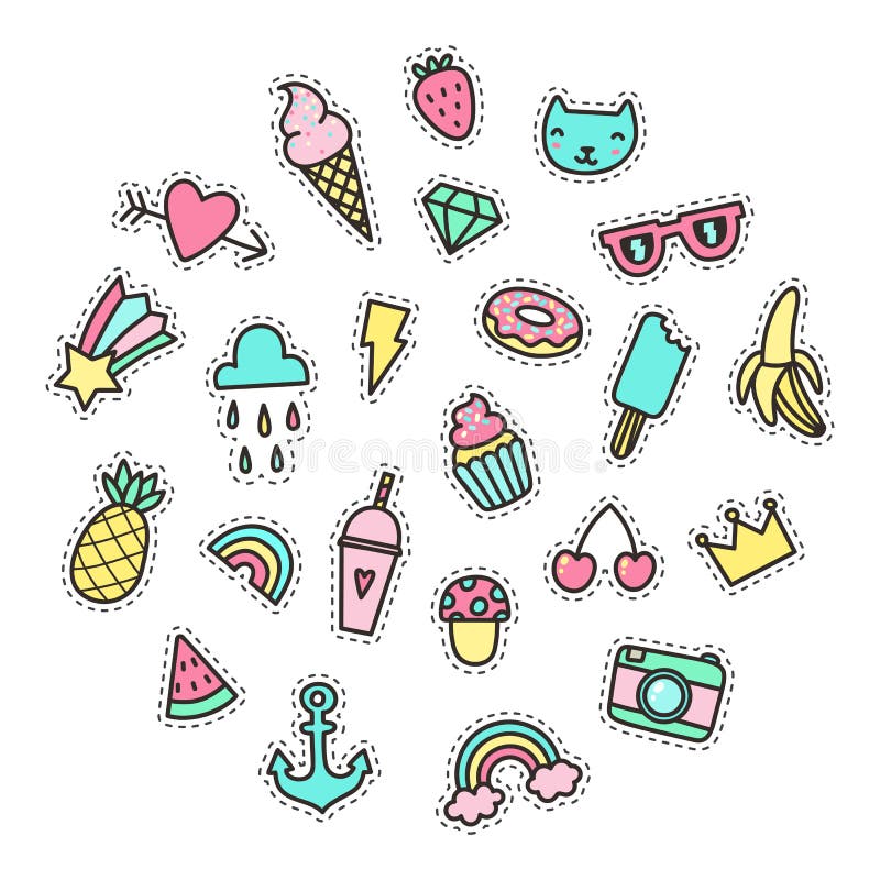 Set of cute pop stickers. stock vector. Illustration of enamel - 85742907