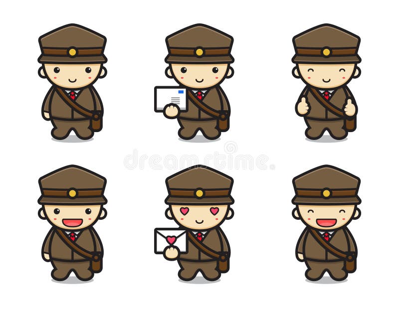 Set of Cute Postman Mascot Character with Different Expression Icon ...