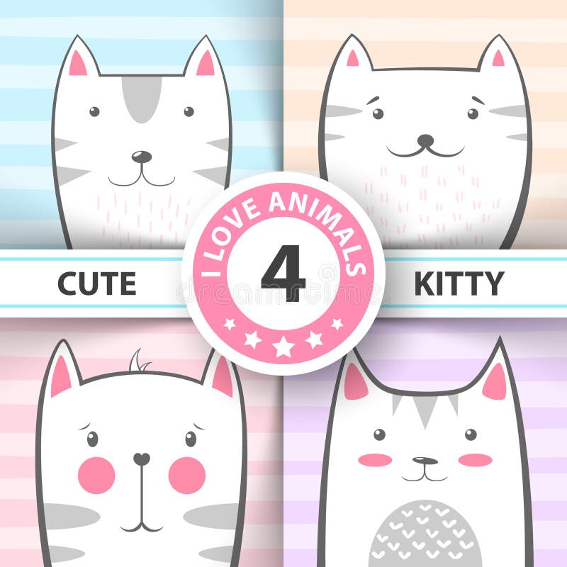 Set Cute, Pretty Cat and Kitty Characters. Stock Vector - Illustration ...