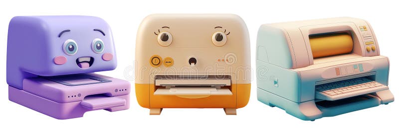 Set of Cute Printer Device. 3D Cartoon Animation Style Stock Image ...