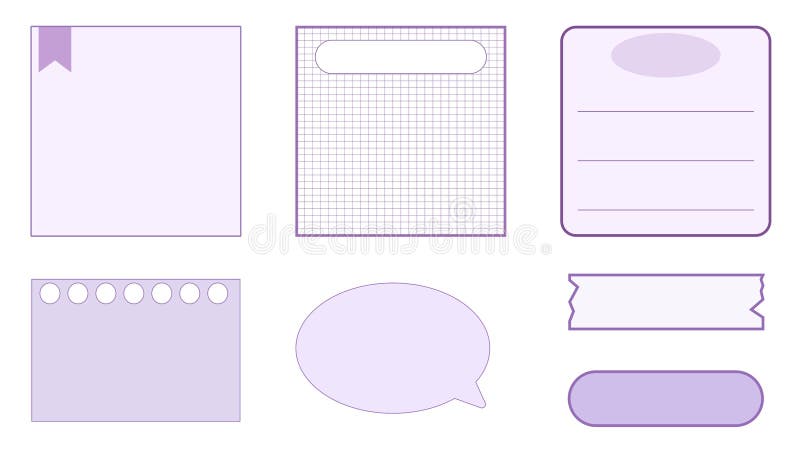 Set of the Cute Purple Planner Template Notepad, Memo, Grid Paper ...