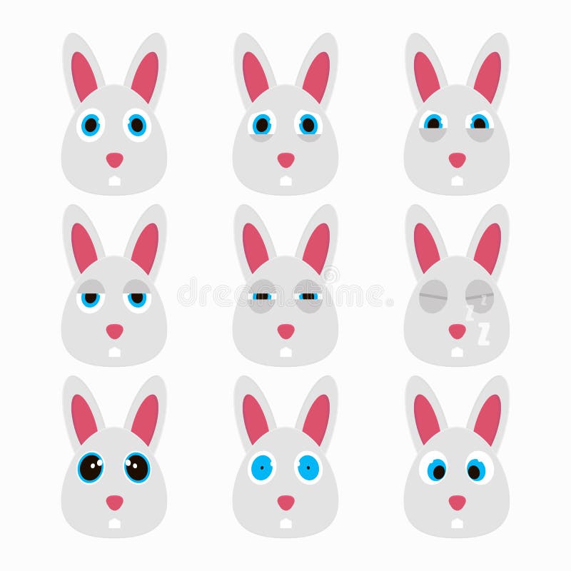 Set of Cute Rabbit Emoticons. Stock Vector - Illustration of avatar ...