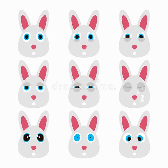 Set of Cute Rabbit Emoticons. Stock Vector - Illustration of avatar ...
