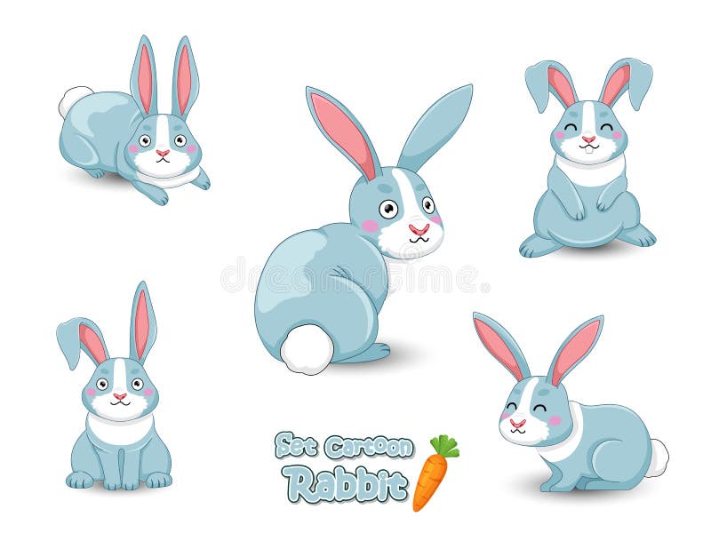 Set Cute Rabbits Cartoon Characters. Vector Illustration with Cartoon ...