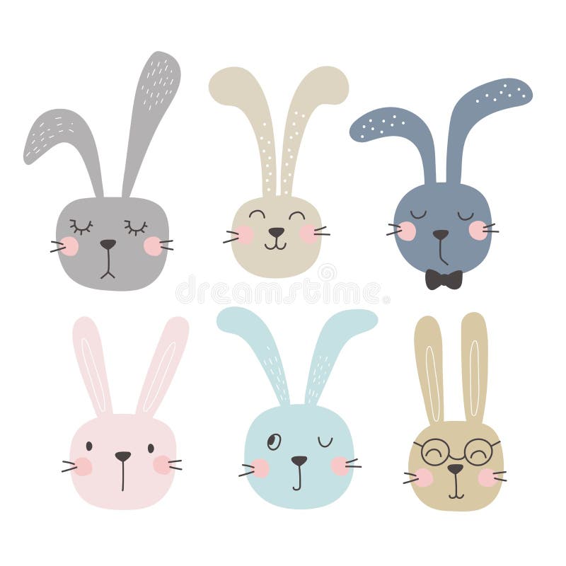 Set with Cute Rabbits. Vector Stock Vector - Illustration of year ...