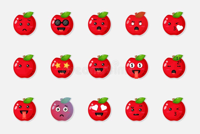 Set of Cute Red Apples with Expressions Stock Vector - Illustration of ...