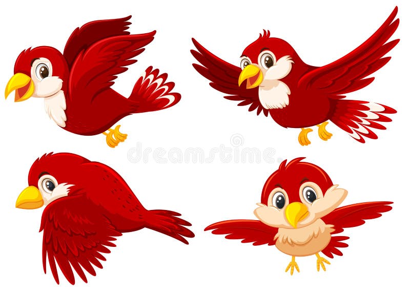 Set of cute red birds stock vector. Illustration of beautiful - 124231514