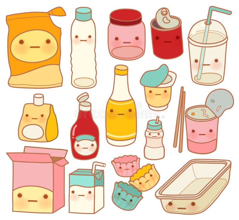 Set of Cute Rubbish stock illustration. Illustration of bottle - 51433006