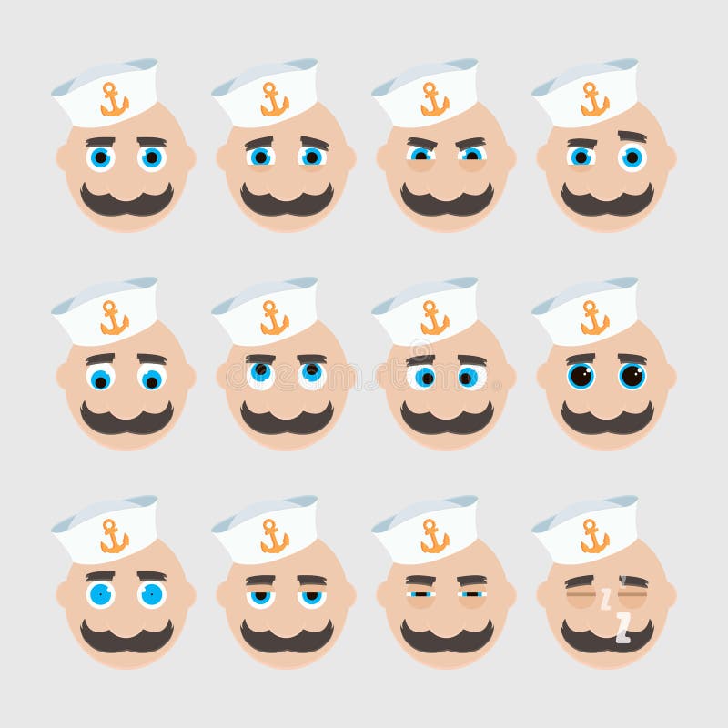 Set of Cute Sailor Emoticons. Stock Vector - Illustration of captain ...