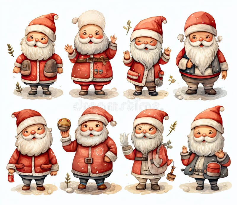 Set of Cute Santa Winter Illustration in Cartoon Style Stock ...