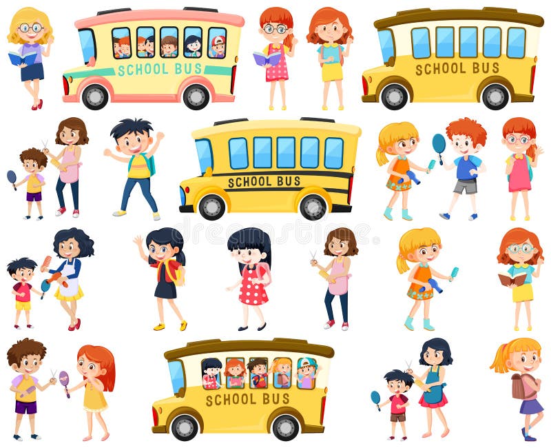 Set of Cute School Kids Cartoon Characters Stock Vector - Illustration ...
