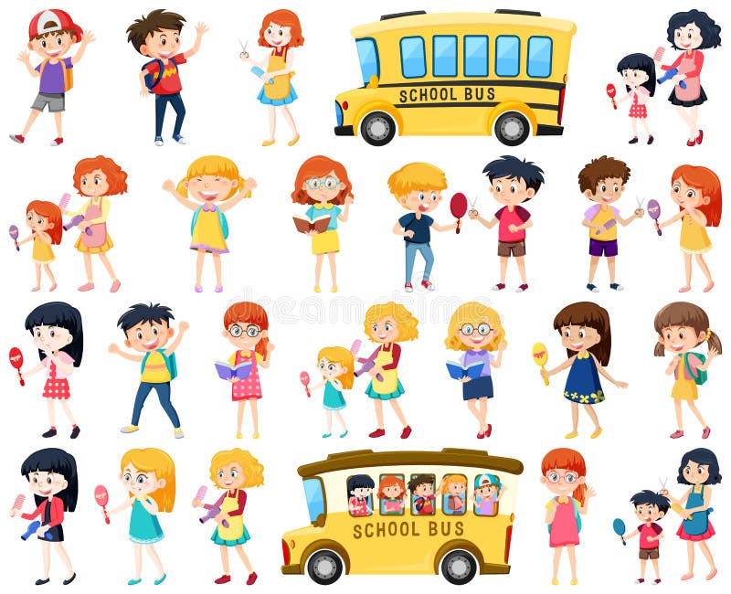Set of Cute School Kids Cartoon Characters Stock Vector - Illustration ...