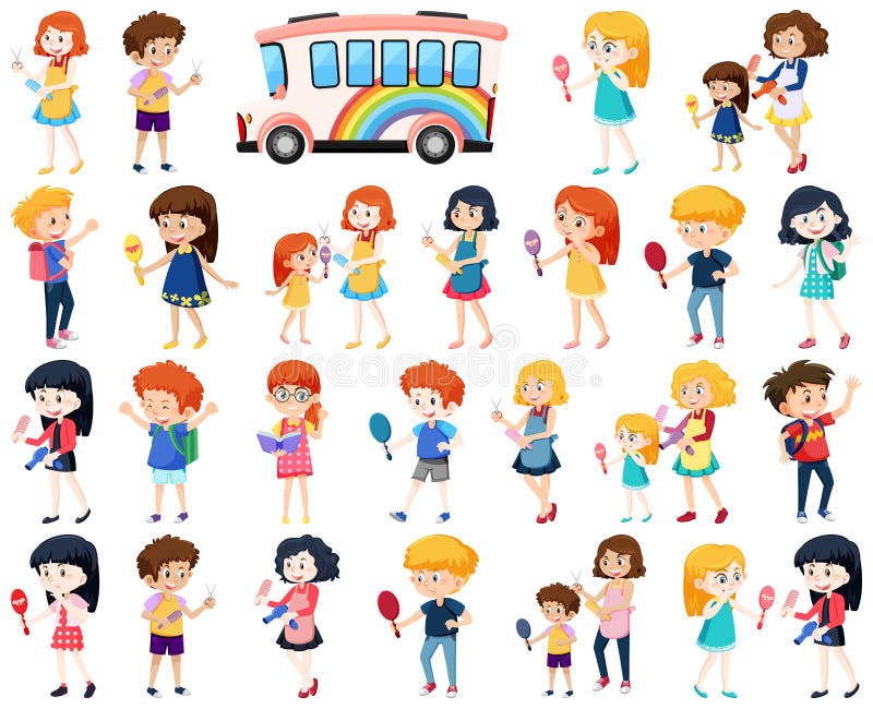 Set of Cute School Kids Cartoon Characters Stock Vector - Illustration ...