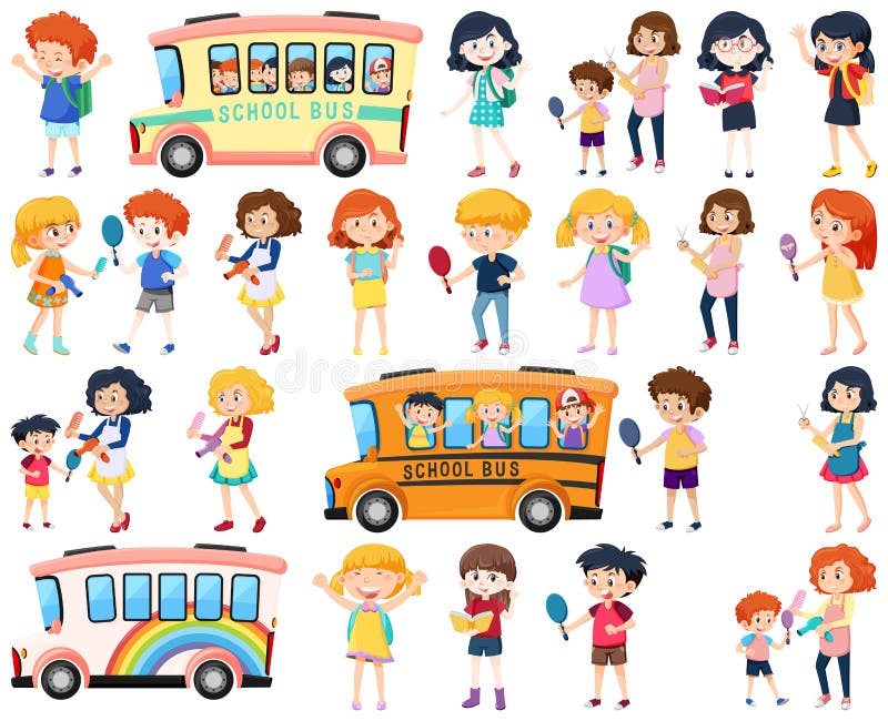 Set of Cute School Kids Cartoon Characters Stock Vector - Illustration ...
