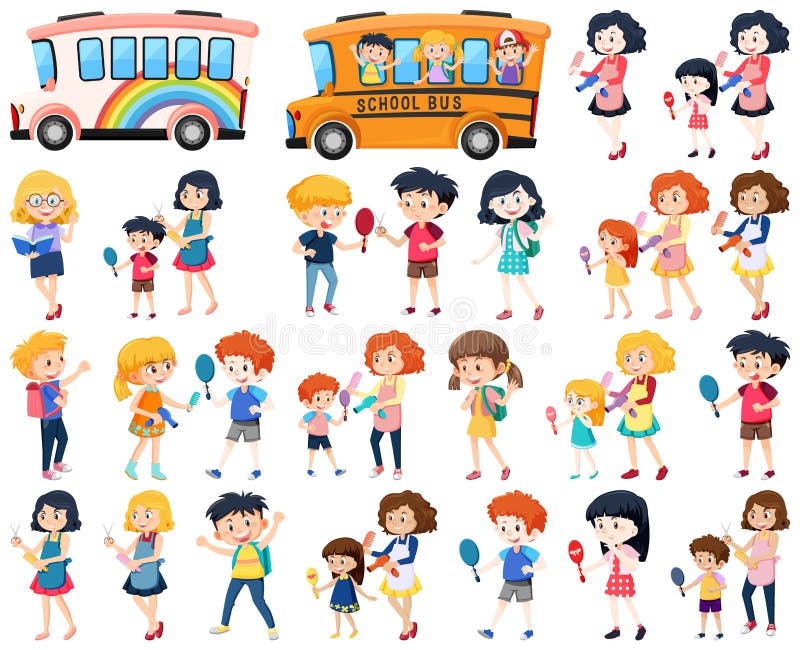 Set of Cute School Kids Cartoon Characters Stock Vector - Illustration ...
