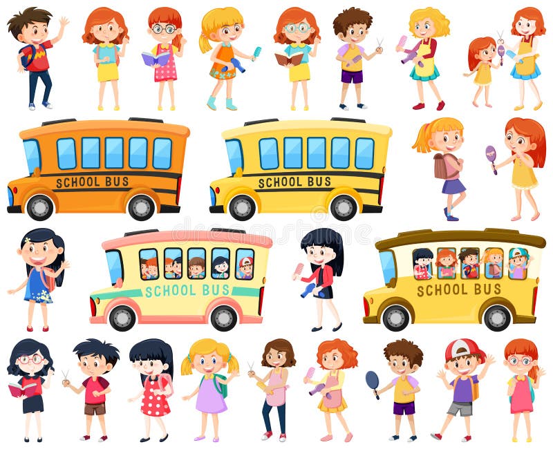 Set of Cute School Kids Cartoon Characters Stock Vector - Illustration ...
