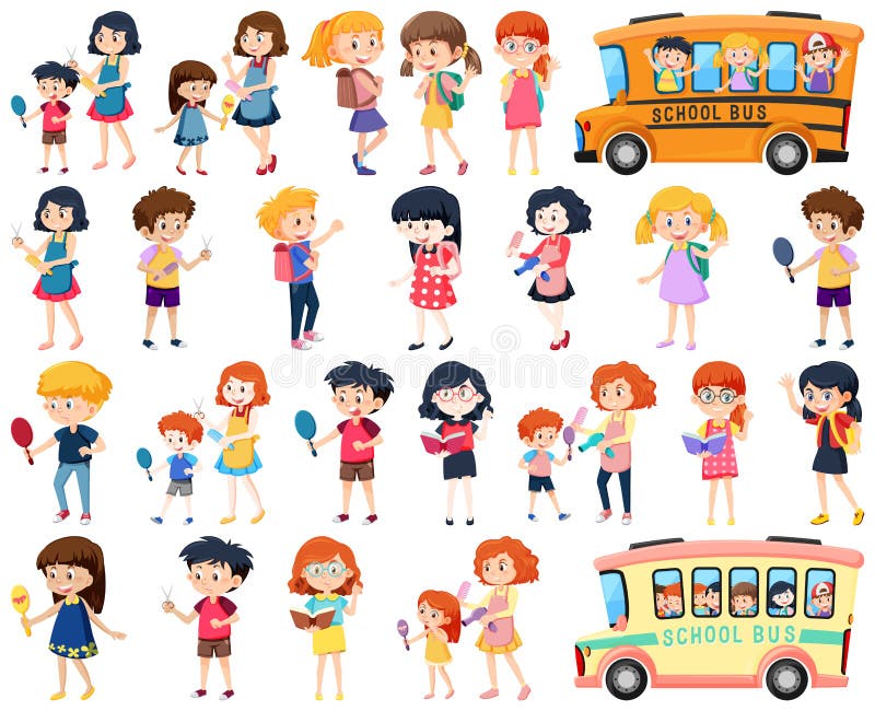 Set of Cute School Kids Cartoon Characters Stock Vector - Illustration ...