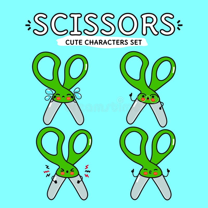 Cute Scissors Characters Set with Playful Expressions and Actions ...