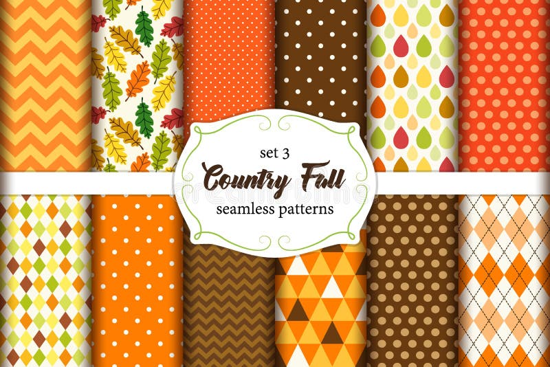 Set of 12 Cute Seamless Country Fall Patterns with Primitive Ornaments ...