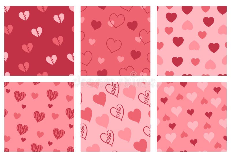Set of Cute Seamless Heart Patterns in Pink Colors. Vector Graphics ...