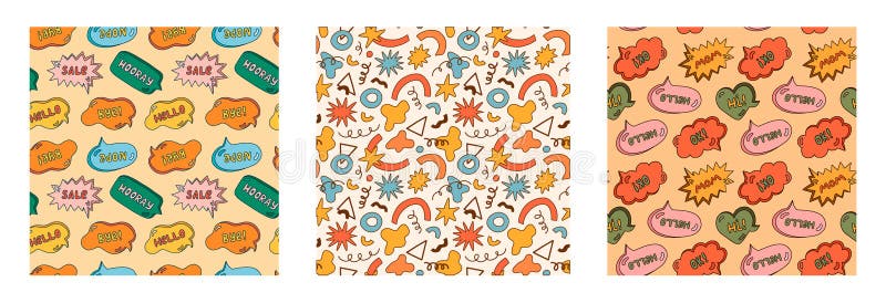 Set of Cute Seamless Pattern with Speech Bubble with Short Messages ...