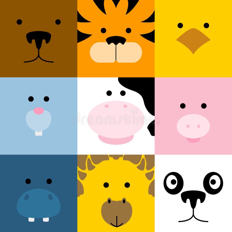 Set of Cute Simple Animal Faces, Vector Illustration Stock Vector ...