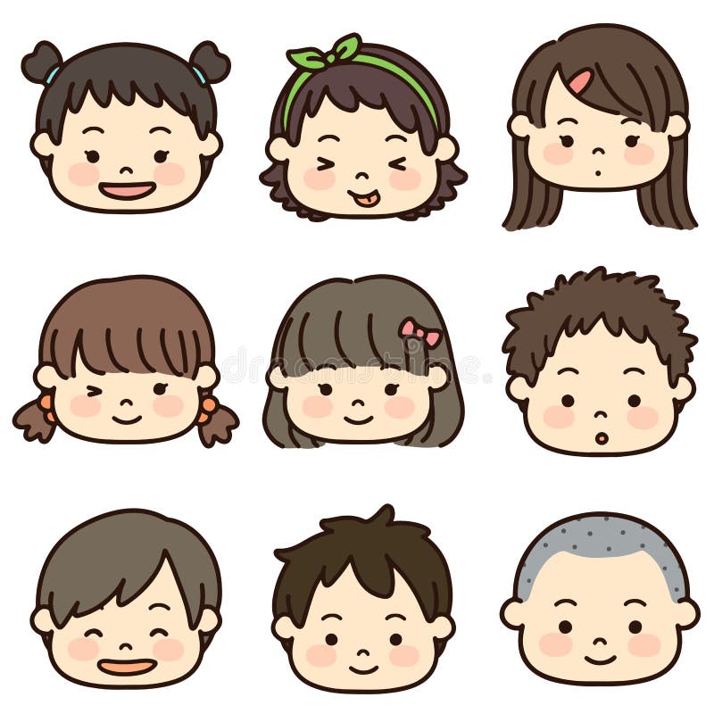Set of Cute and Simple Children Faces Stock Vector - Illustration of ...