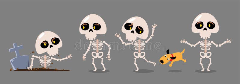 Set of Cute Skeleton Ghost . Halloween Cartoon Characters Stock Vector ...
