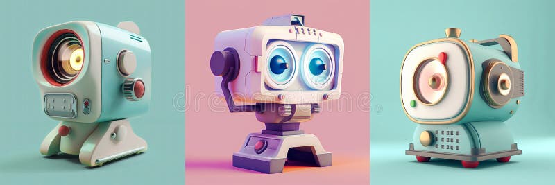 Set of Cute Slide Projector Device. 3D Cartoon Animation Style Stock ...