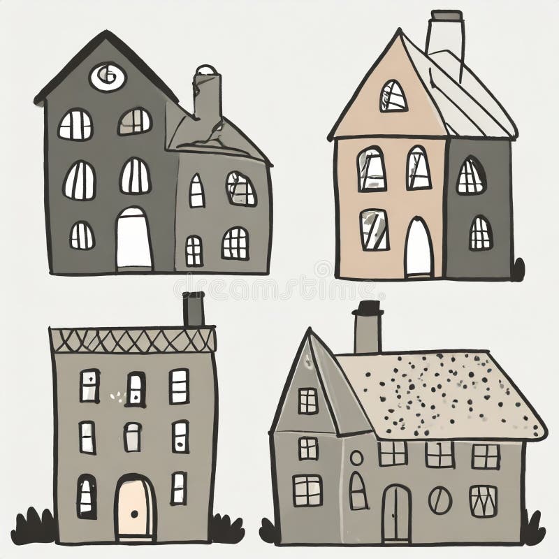 Set of Cute Small Cartoon Houses Stock Illustration - Illustration of ...