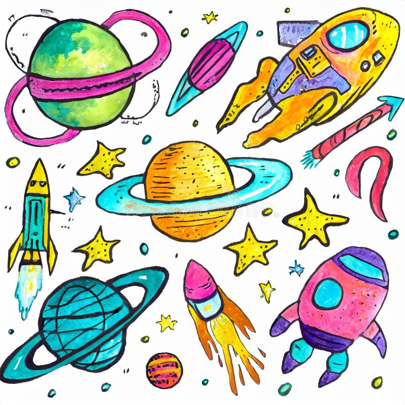 Set of Cute Small Space Elements Stock Illustration - Illustration of ...