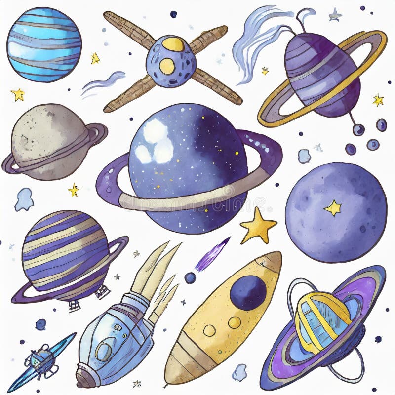 Set of Cute Small Space Elements Stock Illustration - Illustration of ...