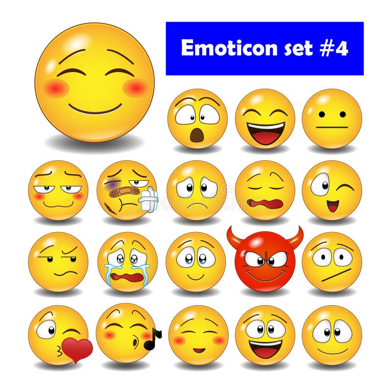 Set of Cute Smiley Emoticons Stock Vector - Illustration of ball, kiss ...