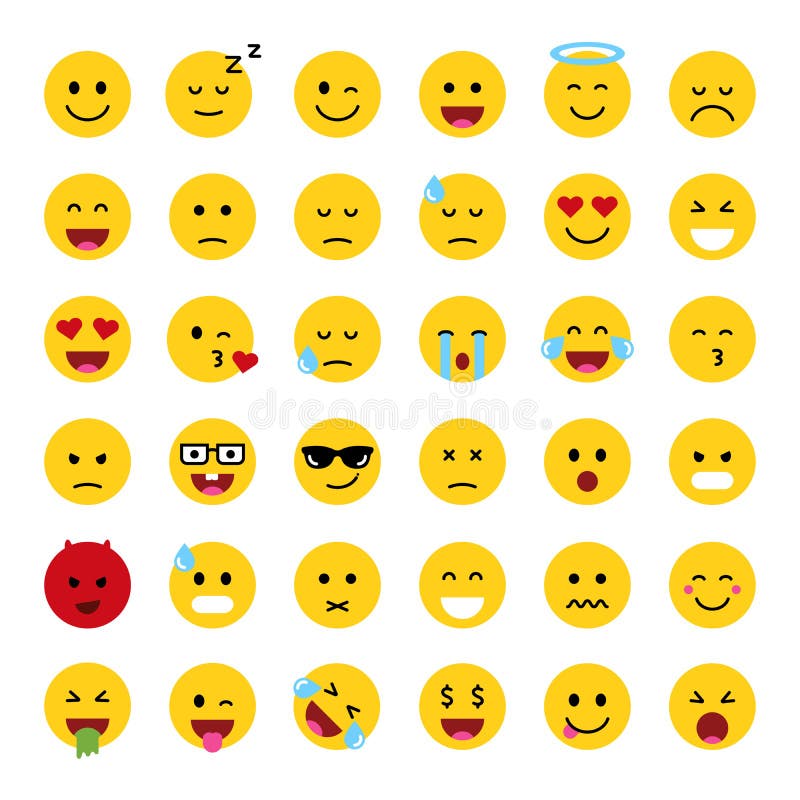 Set of Cute Smiley Emoticons Stock Vector - Illustration of happy ...