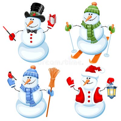 Set of cute snowman stock vector. Illustration of character - 45001546