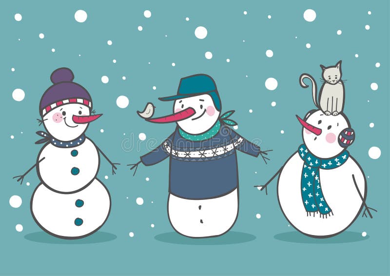 Set of 3 Cute Snowman, Part 2 Stock Vector - Illustration of snowman ...