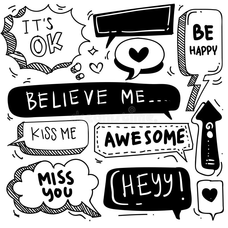 Set Of Cute Speech Bubble In Doodle Style Isolated On White Background