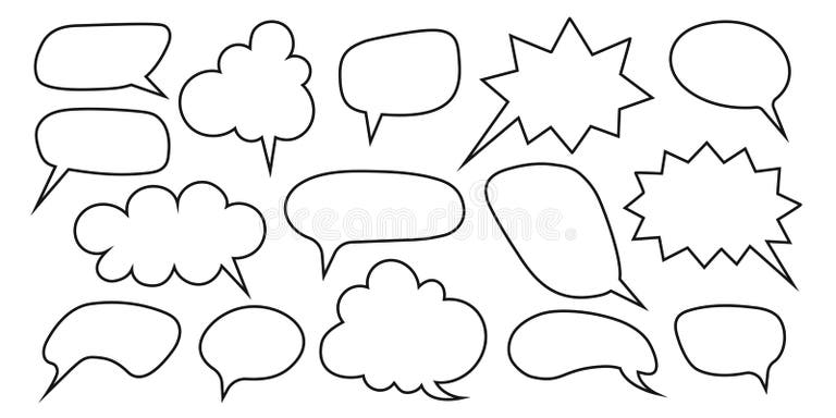 Set of Cute Speech Bubble Frames in Doodle Style. Empty Dialogue ...