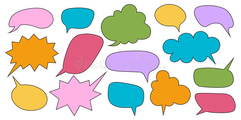 Set of Cute Speech Bubble Templates in Doodle Style. Dialogue Balloons ...