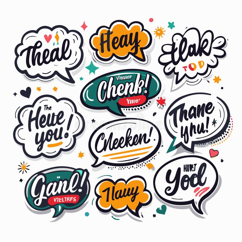 Set of Cute Speech Bubbles with Different Funny Words and Phrases Stock ...