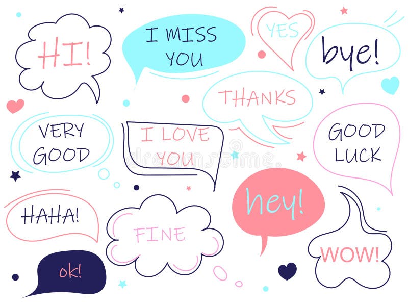 Vector Bubbles Speech Set on Blue Background. Hand Drawn Vector Stock ...