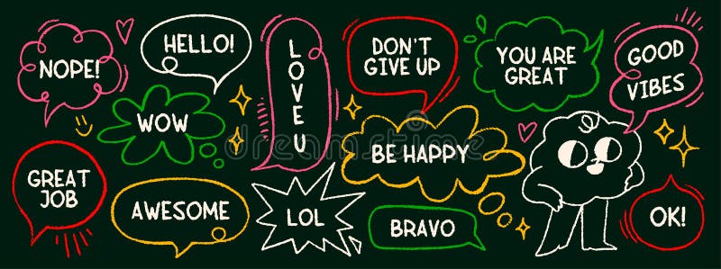 Set of Cute Speech Bubbles. Doodle Frames or Cute Memo Boxes in ...